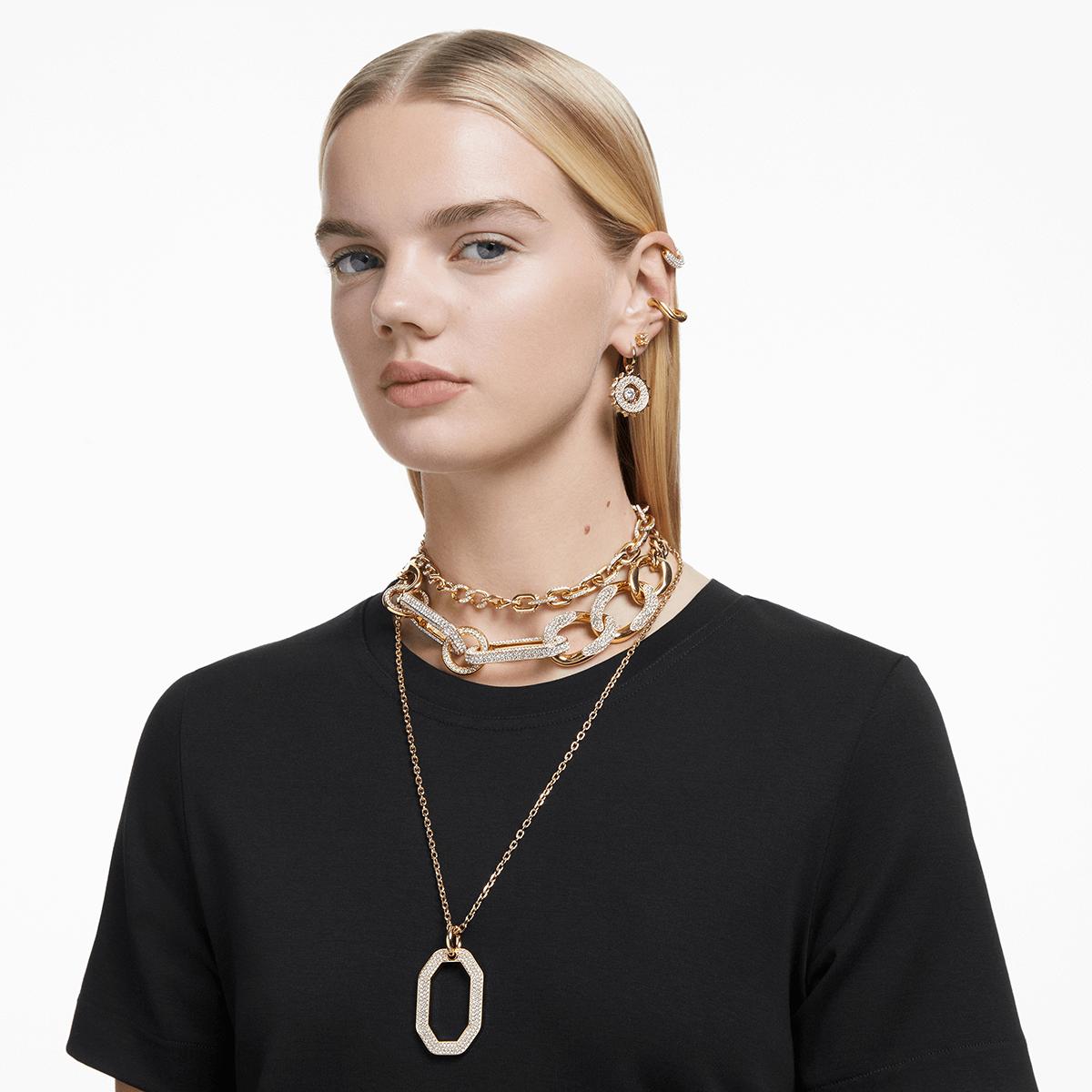 Swarovski - Dextera ear cuff, Set (2), Asymmetrical design, White, Gold ...