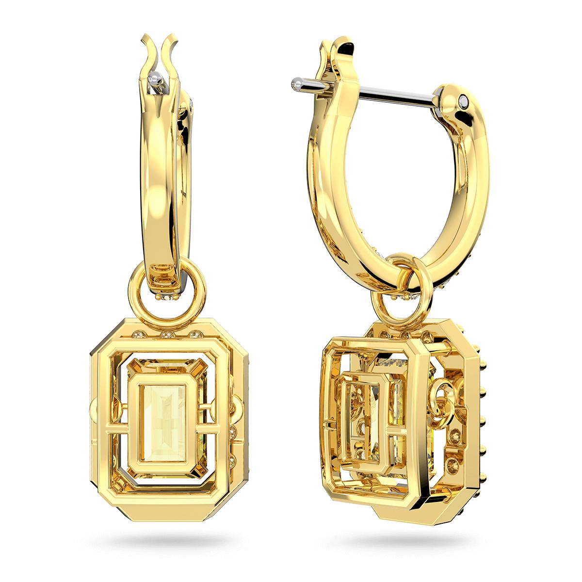 Swarovski - Millenia drop earrings, Octagon cut, Yellow, Gold-tone ...