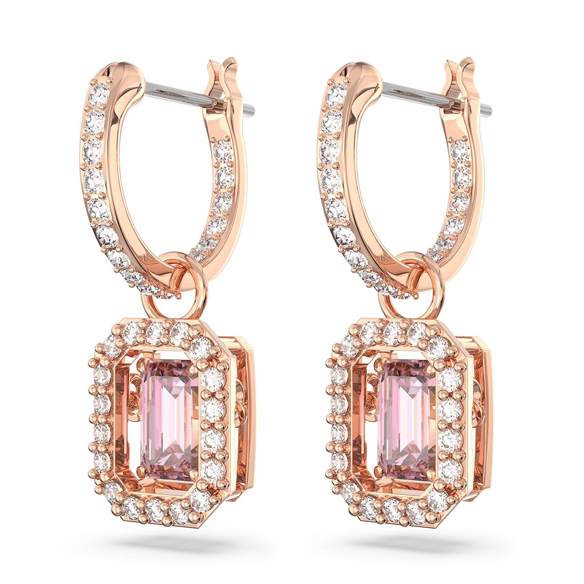Swarovski - Millenia drop earrings, Octagon cut, Pink, Rose gold-tone ...