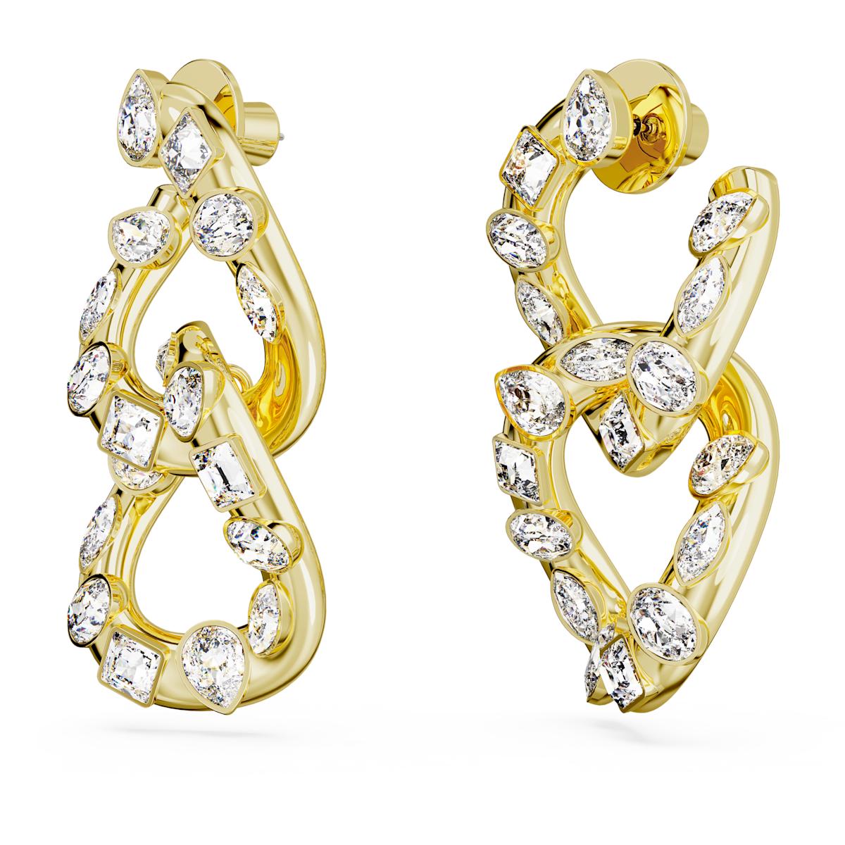 Swarovski - Dextera hoop earrings, Mixed cuts, Interlocking loop, White ...