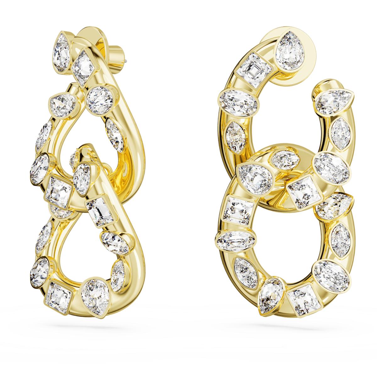 Swarovski - Dextera hoop earrings, Mixed cuts, Interlocking loop, White ...