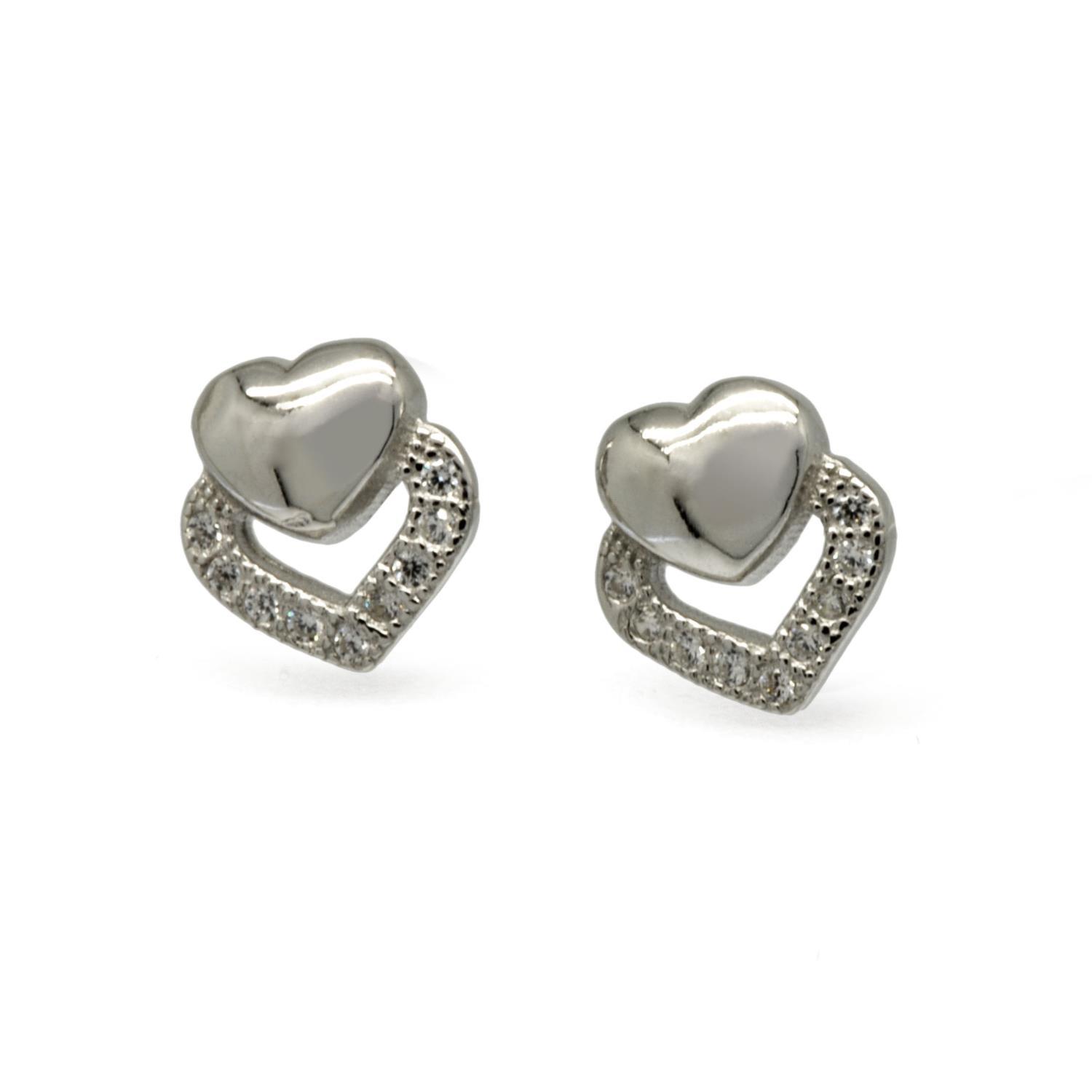 Ørepynt sølv hjerte dobbelt - By Stokkeholm